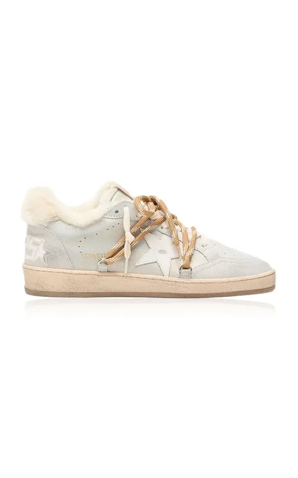 GOLDEN GOOSE Ball Star Shearling-trimmed Distressed Leather Sneakers