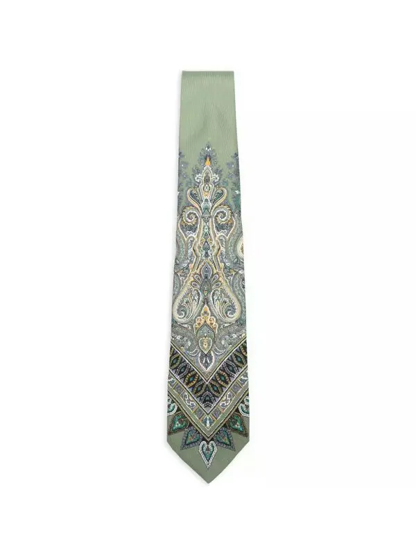 Etro Paisley Print Silk Neck Tie - Green