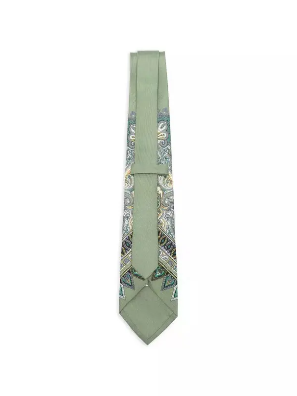 Etro Paisley Print Silk Neck Tie - Green