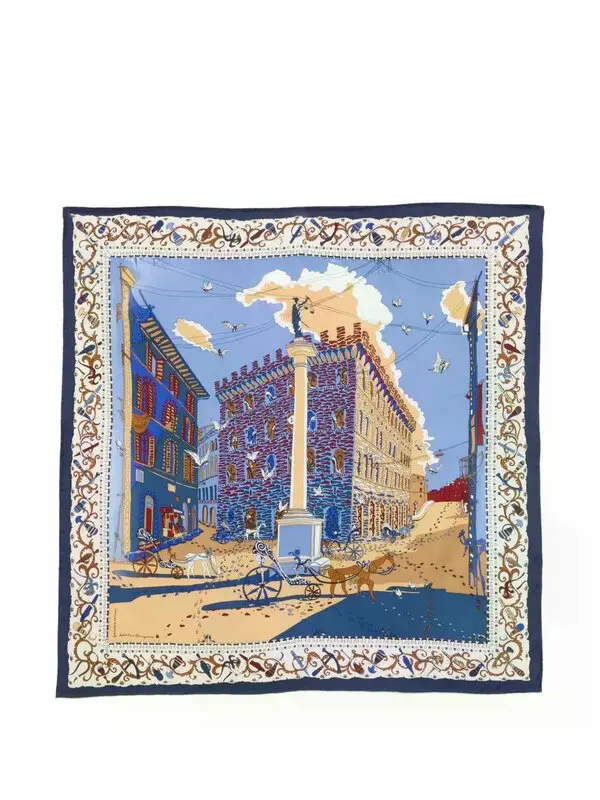 FERRAGAMO Palazzo Spini Feroni-print Scarf - Blue