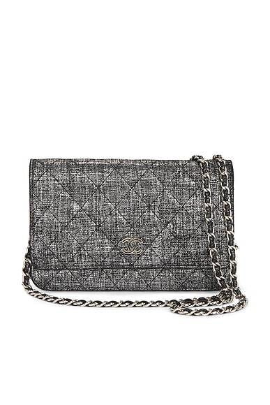 Chanel Calfskin Metallic Wallet On Chain - Grey