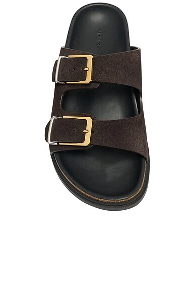 THE ROW Buckled Slide Sandals - Coffee