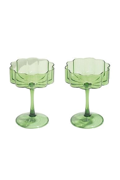 FAZEEK Wave Coupe Glasses Set Of 2 - Green