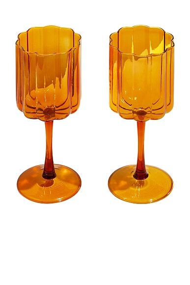FAZEEK Wave Wine Glasses Set Of 2 - Amber