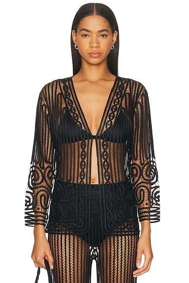 BODE Threadwork Silk V-neck Top - Black