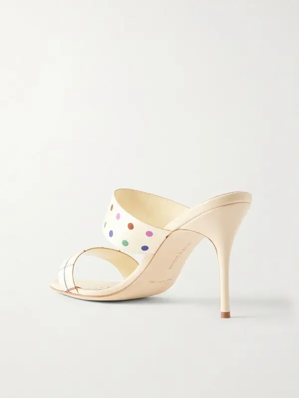 Manolo Blahnik Ralotapla 90 Printed Twill Mules - Neutrals