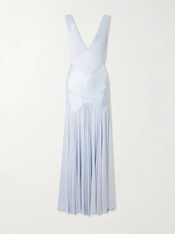 SELF-PORTRAIT Paneled Satin And Stretch-jersey Maxi Dress - Blue