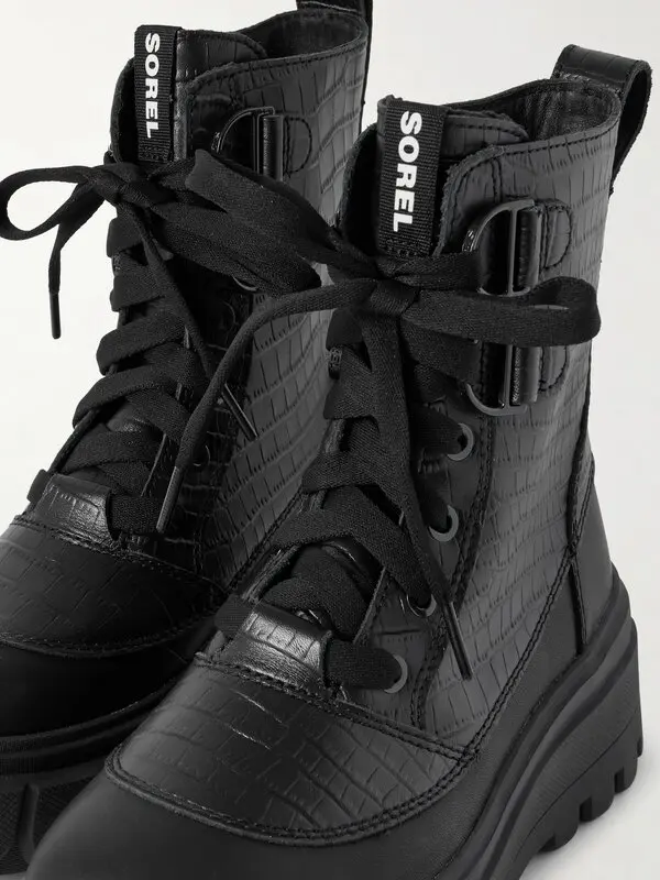 Sorel Caribou Croc-effect And Smooth Leather Ankle Boots