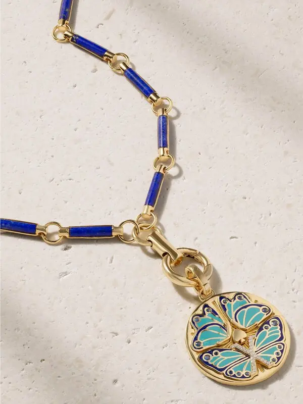 FOUNDRAE Reverie Element 18-karat Lapis Lazuli, Diamond And Enamel Necklace - Gold