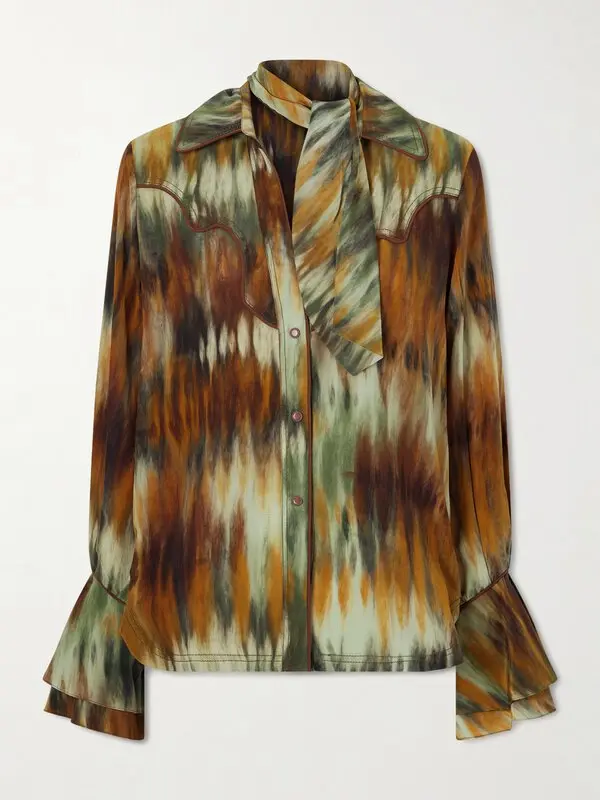 Johanna Ortiz Cabalgando Scarf-detailed Silk Crepe De Chine Shirt - Multi