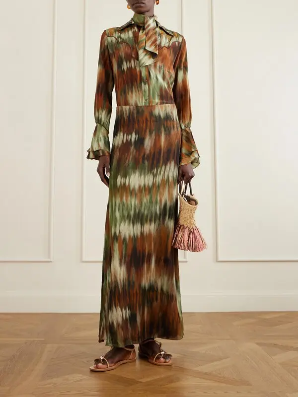Johanna Ortiz Cabalgando Scarf-detailed Silk Crepe De Chine Shirt - Multi