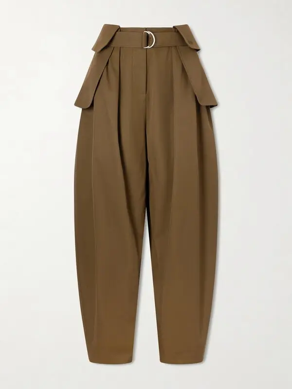 Loewe Belted Pleated Cotton And Silk-blend Wide-leg Trousers