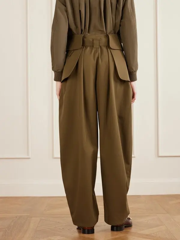 Loewe Belted Pleated Cotton And Silk-blend Wide-leg Trousers