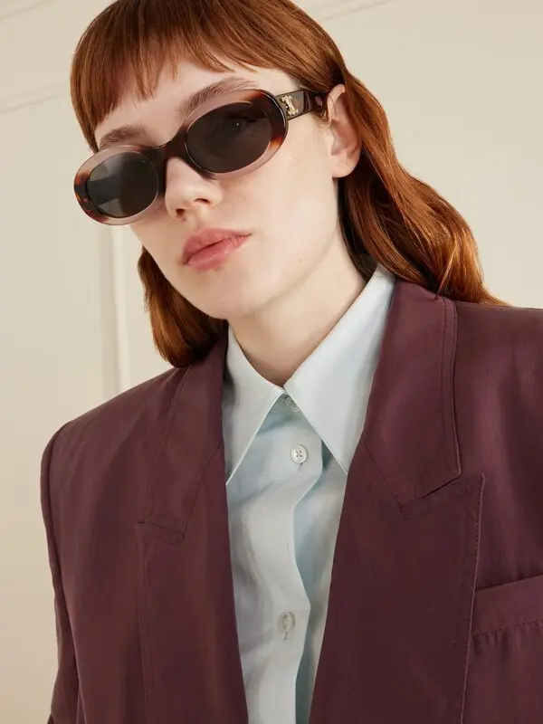 Celine Triomphe Oval-frame Tortoiseshell Acetate Sunglasses - Red
