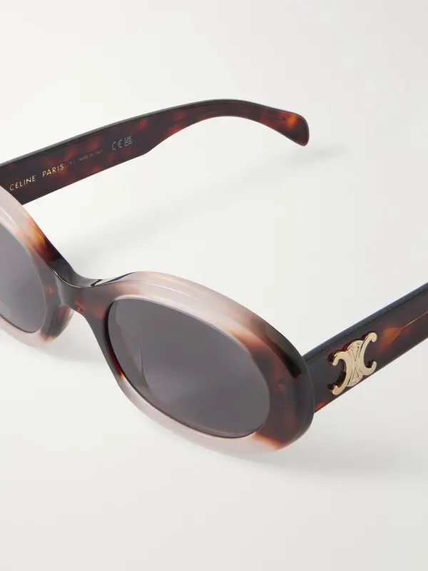 Celine Triomphe Oval-frame Tortoiseshell Acetate Sunglasses - Red
