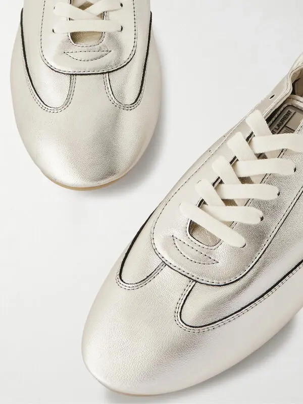 Saint Laurent Lewis Metallic Leather Sneakers - Silver