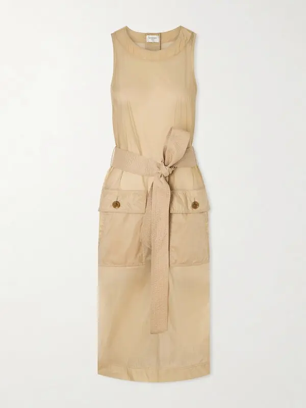 Saint Laurent Belted Shell Midi Dress - Neutrals