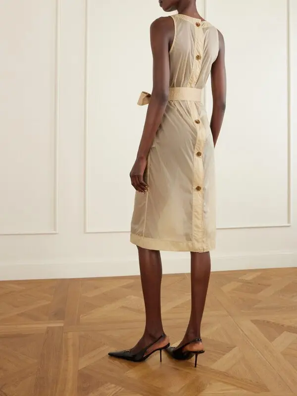 Saint Laurent Belted Shell Midi Dress - Neutrals