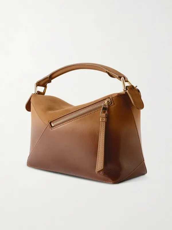 Loewe Puzzle Edge Small Patent-nubuck Shoulder Bag - Brown