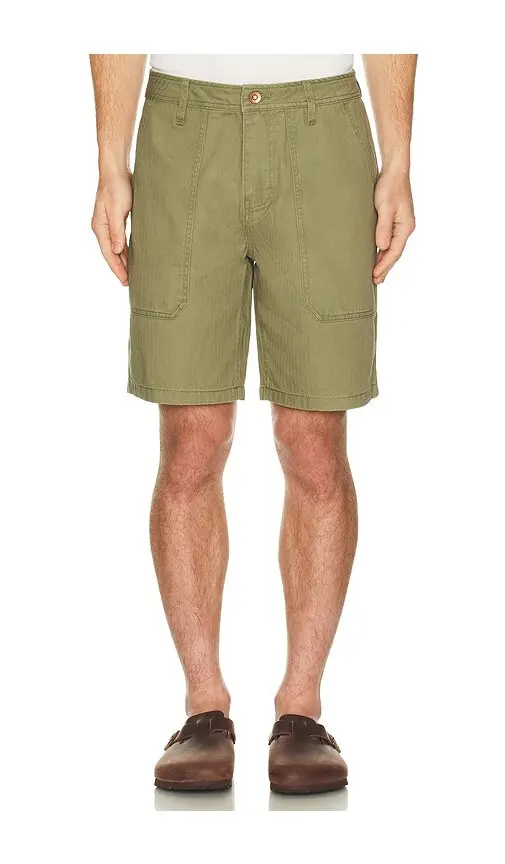 Brixton Surplus Vintage Wash Herringbone Shorts - Olive