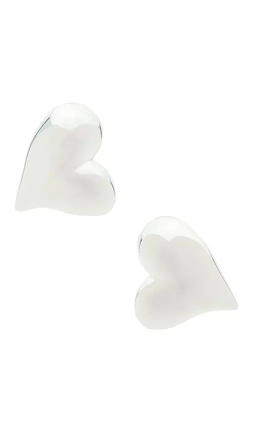 Jenny Bird Art Heart Button Earrings - Metallic Silver