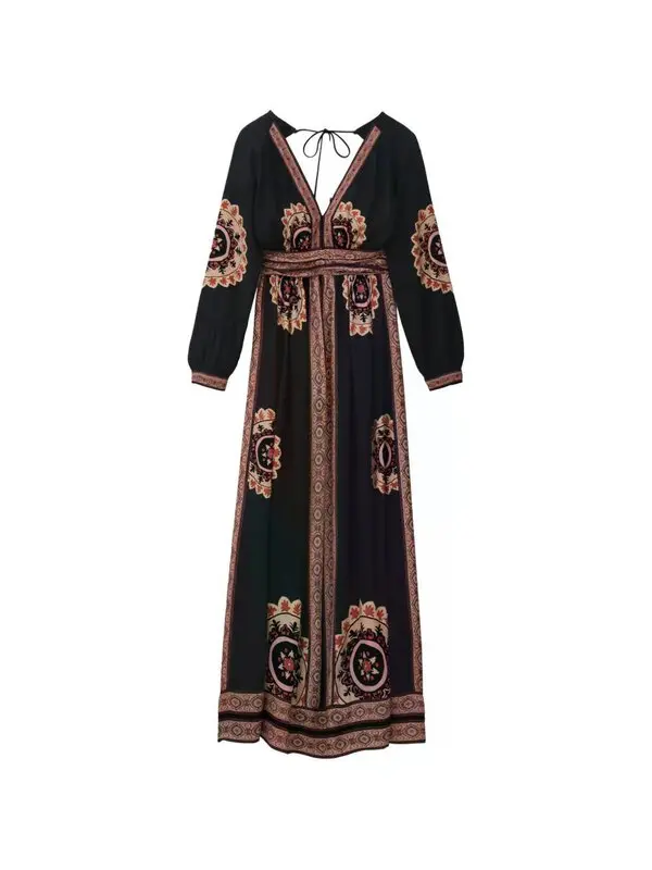 Ba&sh Vera V-neck Printed Maxi Dress - Black