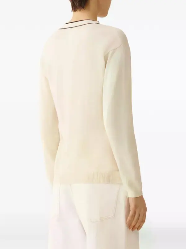 Fabiana Filippi V-neck Long-sleeve Sweater With Contrast Trim - Neutrals
