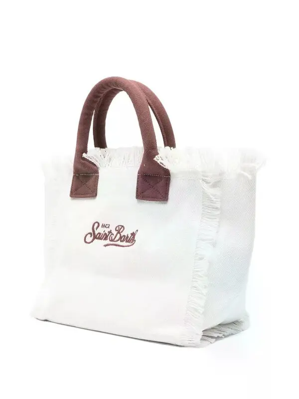 MC2 SAINT BARTH Canvas Tote Bag With Fringed Trim And Letter Patches