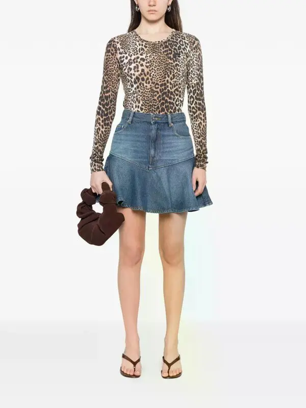 GANNI Ribbed Leopard Print Long Sleeve T-shirt - Neutrals