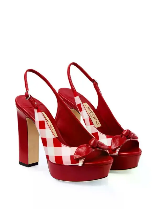 JIMMY CHOO Ziva 120 Gingham & Nappa Leather Platform Sandals