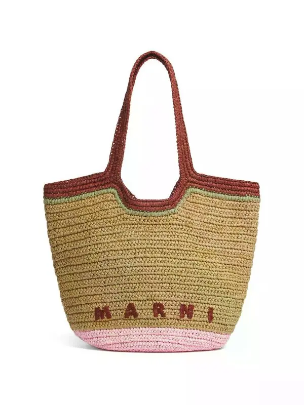 Marni Raffia-effect Logo Embroidered Shoulder Bag