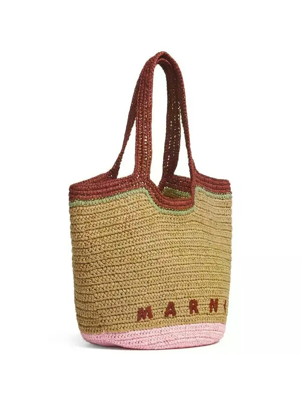 Marni Raffia-effect Logo Embroidered Shoulder Bag