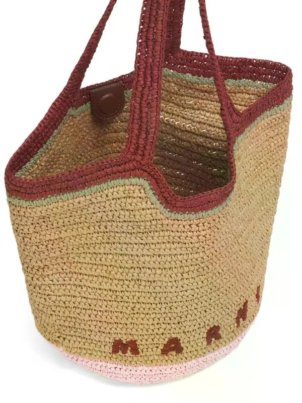 Marni Raffia-effect Logo Embroidered Shoulder Bag
