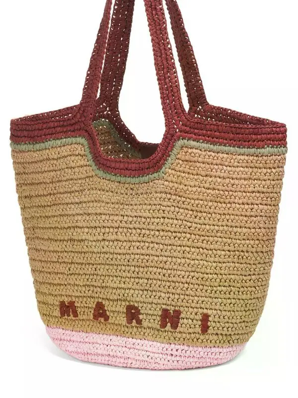 Marni Raffia-effect Logo Embroidered Shoulder Bag