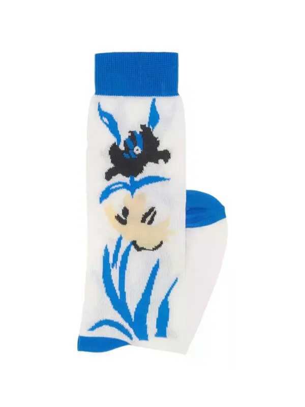 Marni Flower Intarsia Ribbed Socks - White
