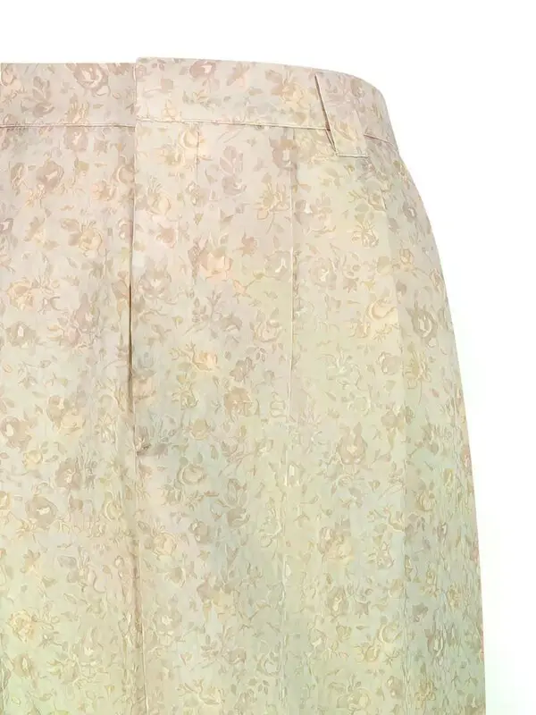 Alessandra Rich Cream Floral Print Pleated Silk Trousers