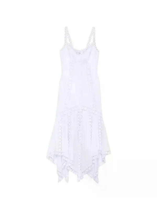 Charo Ruiz Ibiza Lace Trim Asymmetrical Hem Midi Dress - White