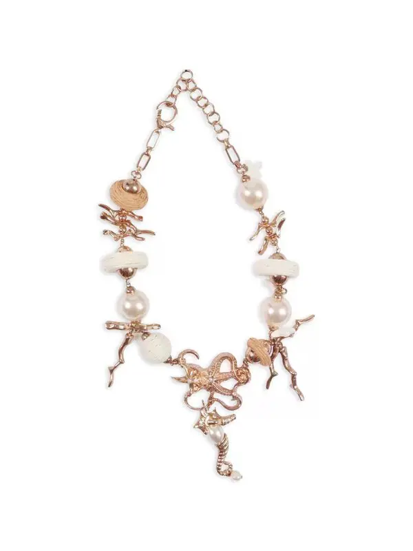 Max Mara Tone Faux Pearl Embellished Octopus Pendant Necklace - Gold
