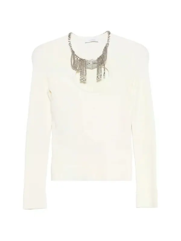 Rabanne Cutout Long-sleeve Blouse With Embellished Neckline - Neutrals