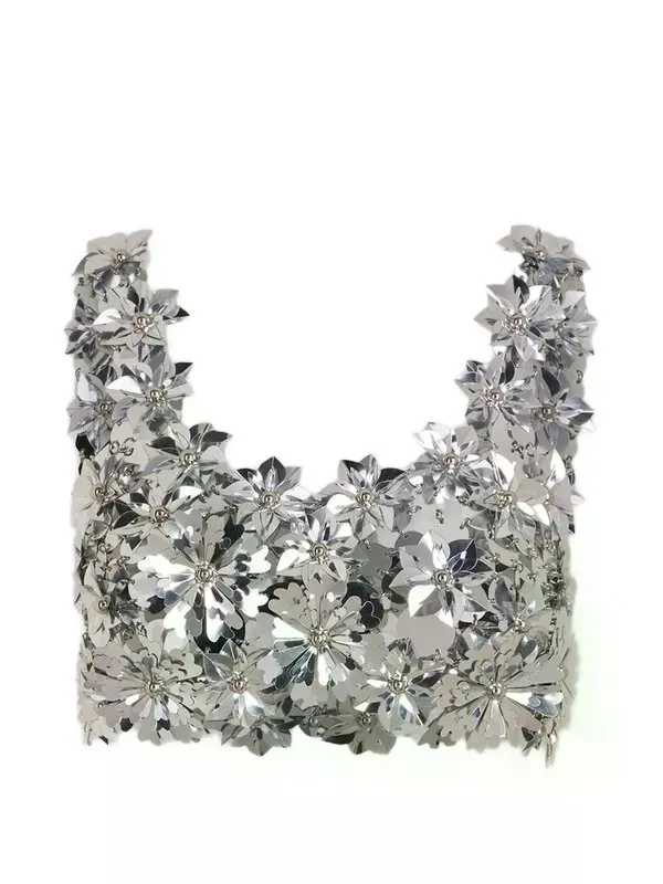 Rabanne Flower-appliqué Top - Silver