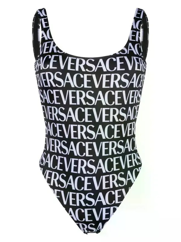 Versace All-over Logo Print One-piece Swimsuit - Black