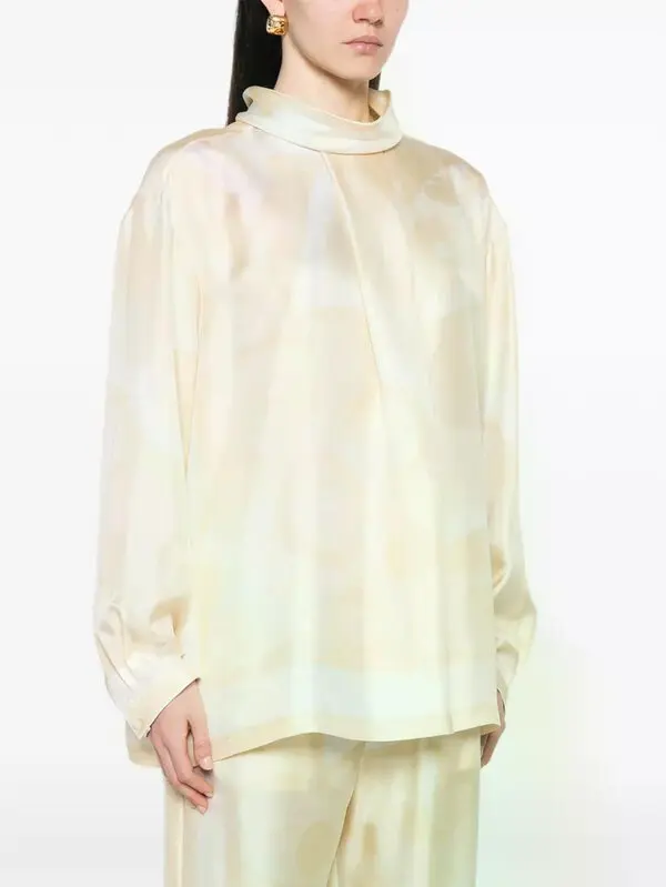 Carven High-neck Long-sleeve Printed Top