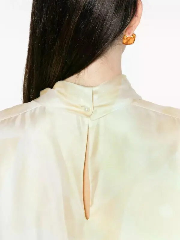 Carven High-neck Long-sleeve Printed Top