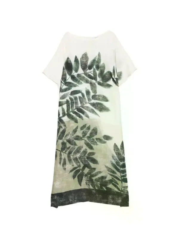 Marina Rinaldi Leaf Print Midi Dress - Neutrals