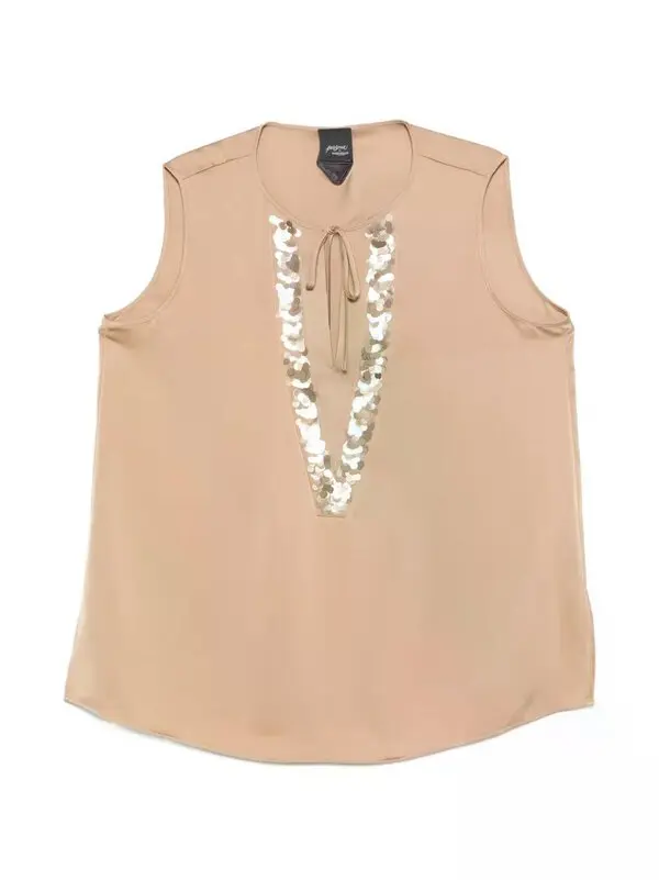 Marina Rinaldi V-neck Sleeveless Sequined Top - Neutrals