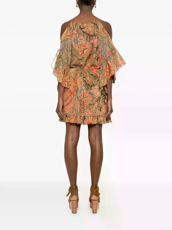 Etro Paisley Print Cold-shoulder Mini Dress