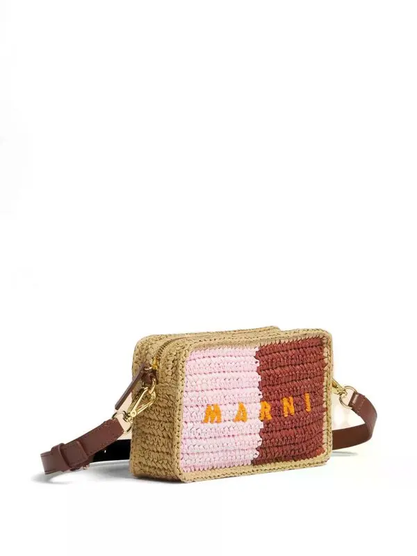 Marni Embroidered Woven Shoulder Bag - Brown