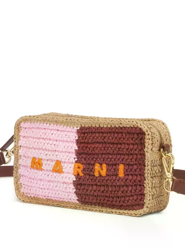 Marni Embroidered Woven Shoulder Bag - Brown