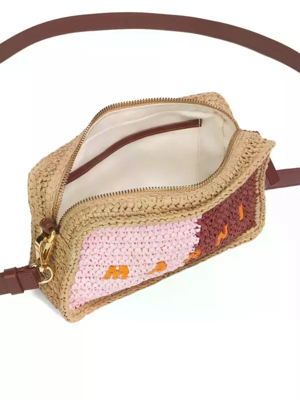 Marni Embroidered Woven Shoulder Bag - Brown