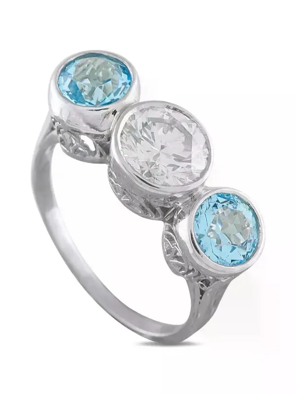 LB EXCLUSIVE Platinum 1.10ct Diamond And Blue Zircon Cocktail Ring - Silver